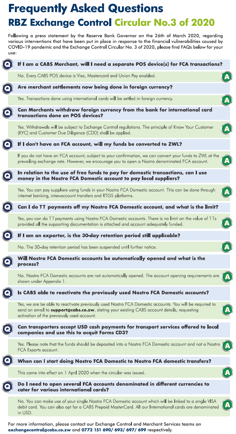 Frequently Asked Questions RBZ Exchange Control Circular No.3 of 2020 ...