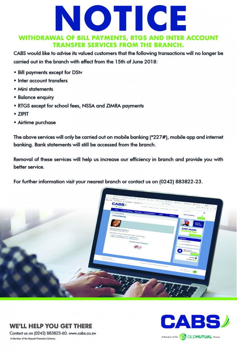 Notice: Withdrawal of Services from the Branch | CABS | A member of the ...