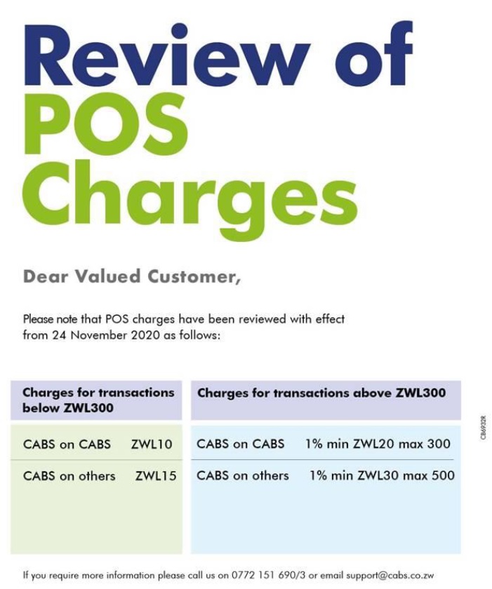 Review of POS Charges | CABS | A member of the Old Mutual Group